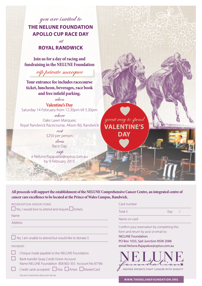 Tickets for Valentine’s Day Race for The NELUNE Foundation in Sydney ...